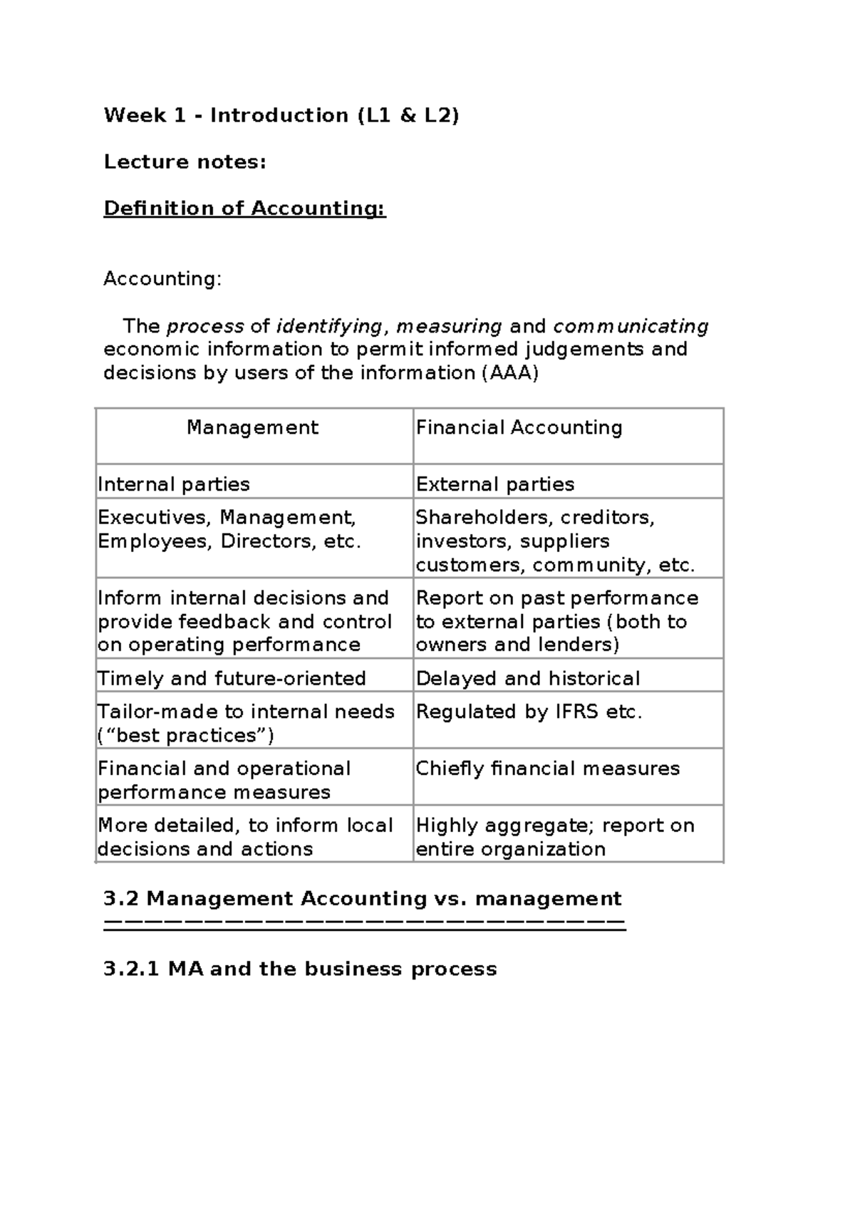 Week 1 Lecture Notes Week 1 Introduction L1 And L2 Lecture Notes Definition Of Accounting 