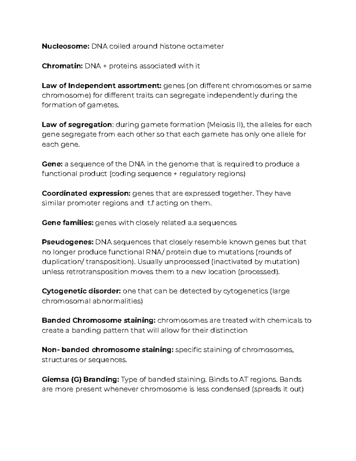 Human Genetics 3592 Midterm deifnition - Nucleosome: DNA coiled around ...
