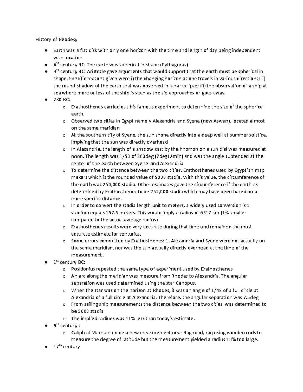 History of Geodesy Summary Notes - Geodetic Engineering - University of ...