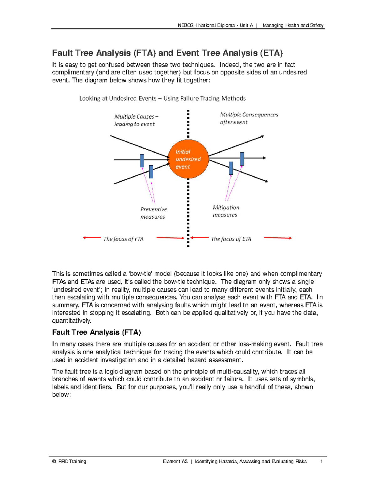 Fault tree analysis and event tree analysis - © RRC Training Element A3 ...