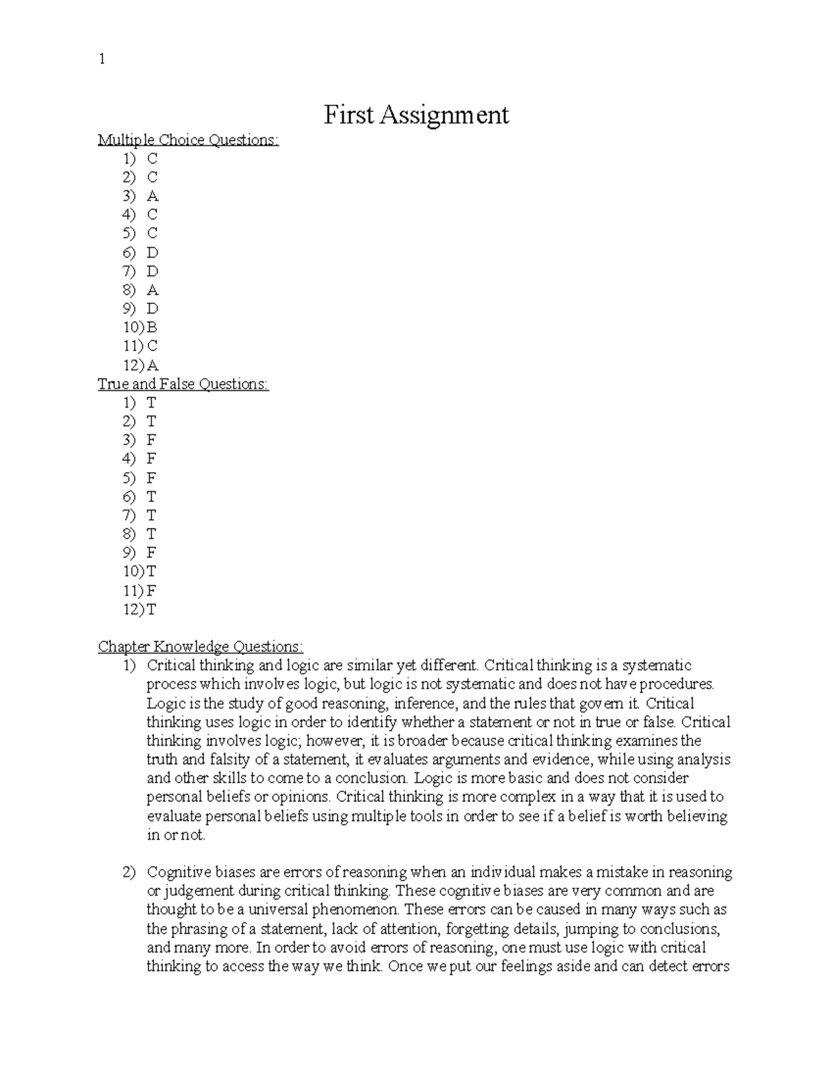 Test 1 - test 1 for philosophy chapters 1,2,3 - First Assignment ...