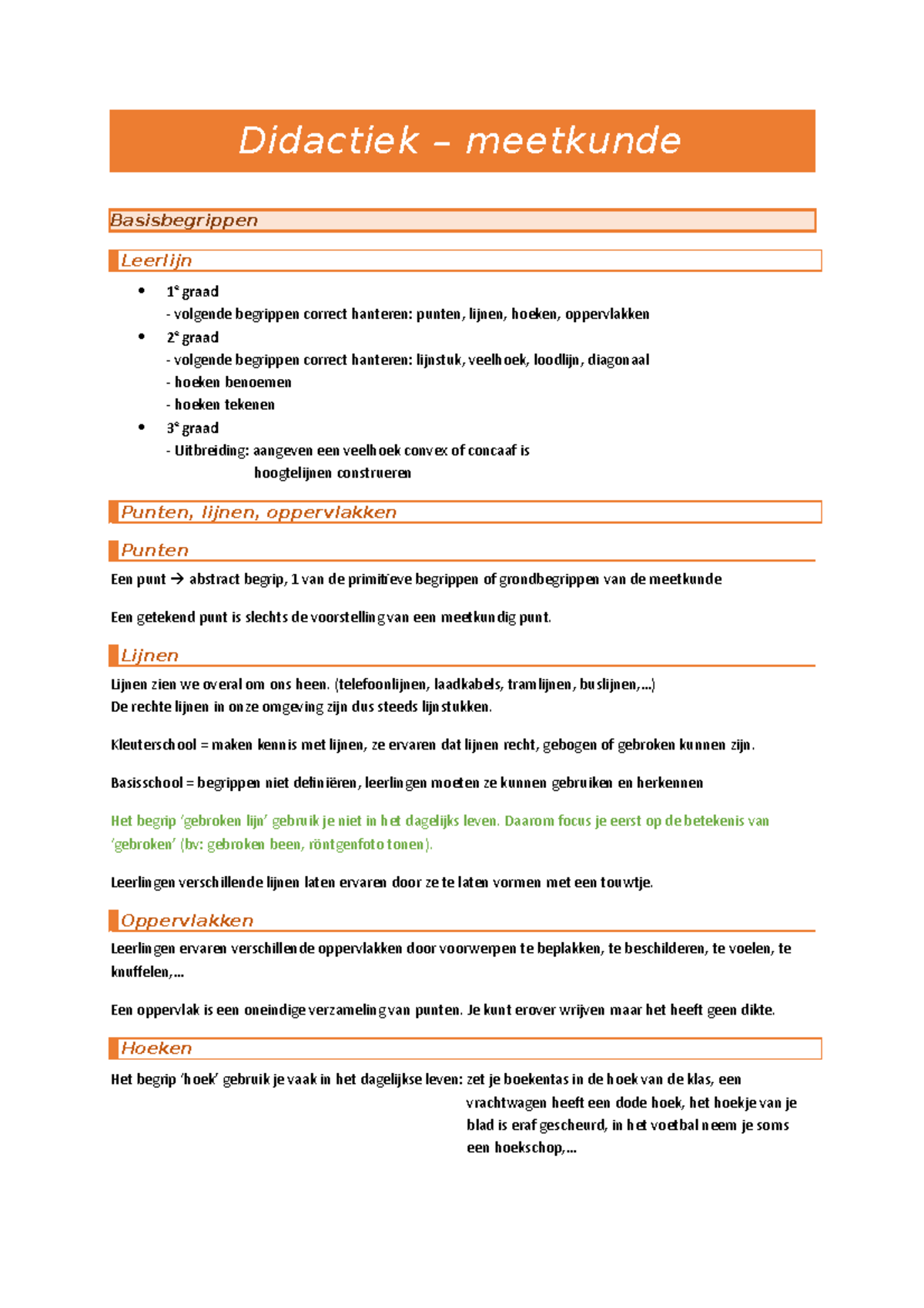 Didactiek meetkunde - Didactiek – meetkunde Basisbegrippen Leerlijn 1 e ...