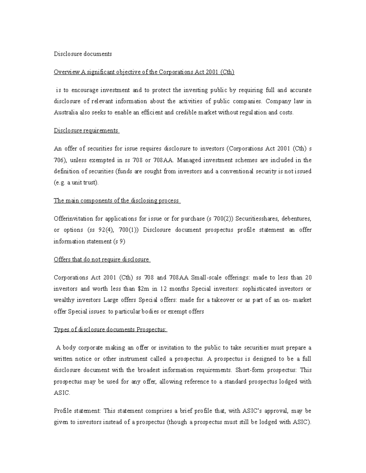 Disclosure documents - Disclosure documents Overview A significant ...