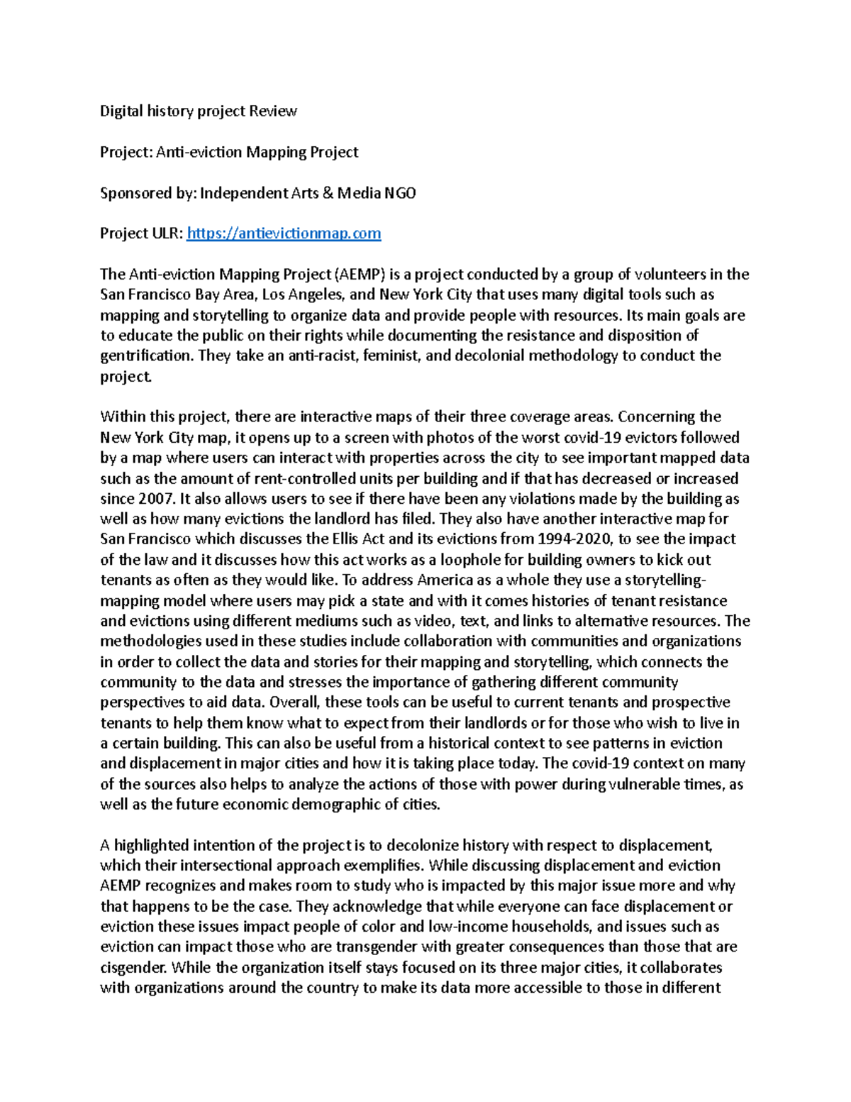 Digital hist project - Its main goals are to educate the public on ...