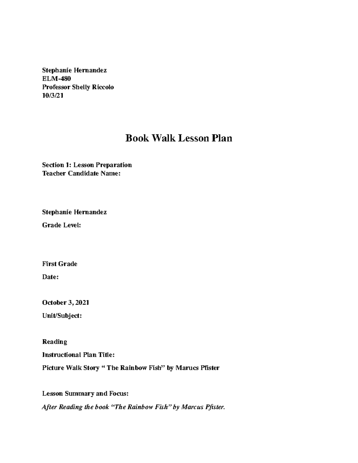 Book Walk Lesson Plan EDUC 6261 WGU StuDocu
