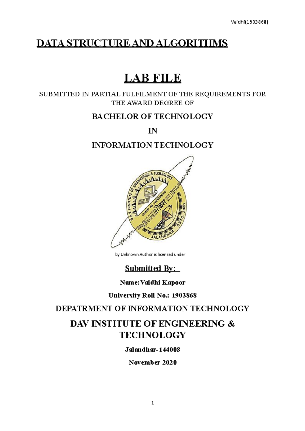 Dsa File It Haha Data Structure And Algorithms Lab File Submitted 5005