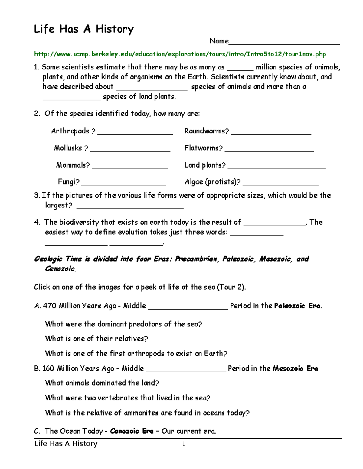 Lifehist webquest - Biology work - Life Has A History Name ...