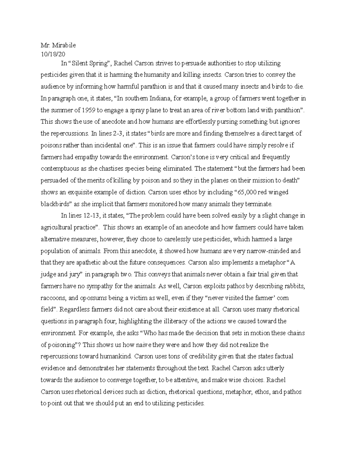 VLT 1 Retake Rhetorical Analysis - Mr. Mirabile 10/18/ In “Silent ...