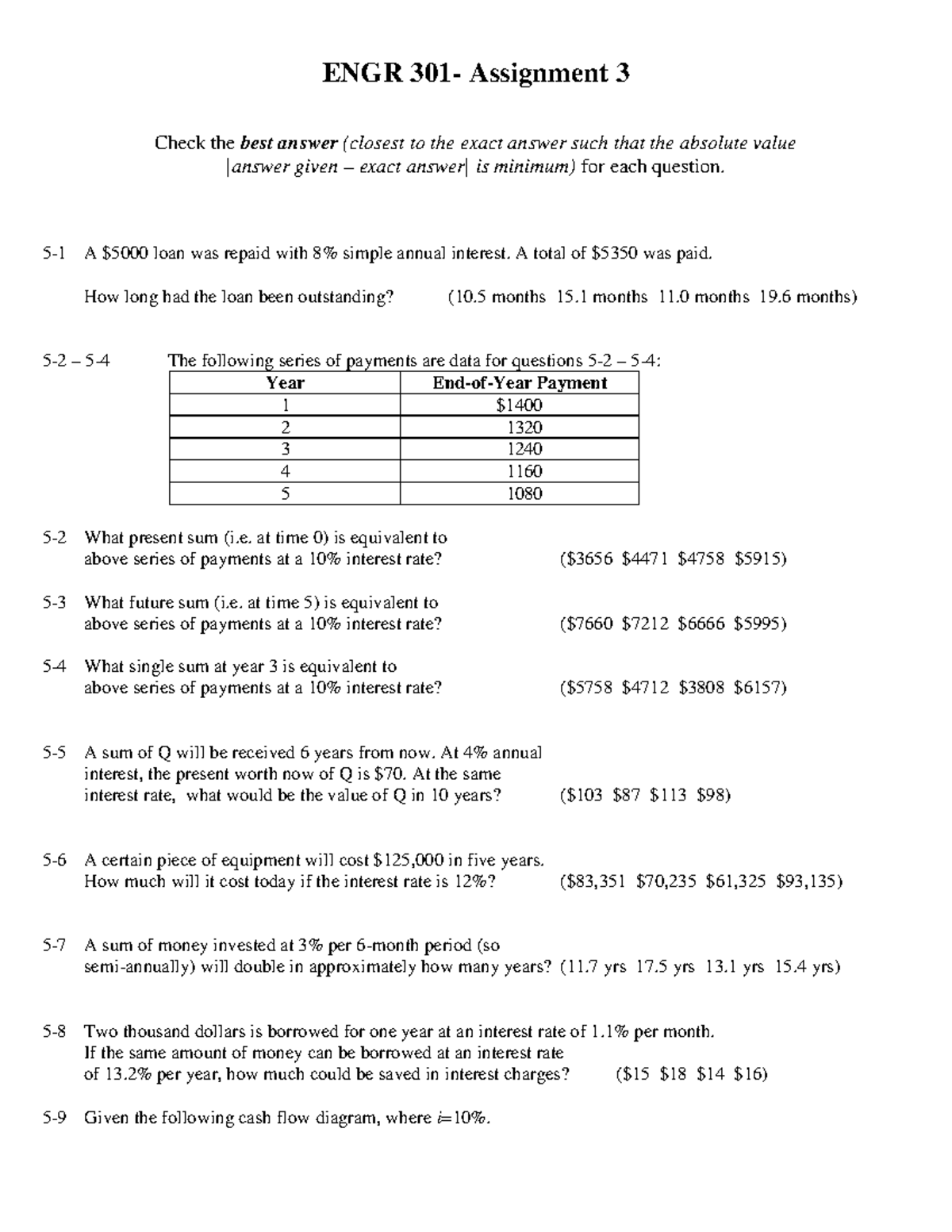 Assignment 3 -2016/2017 - engr 301 - ENGR 301- Assignment 3 Check thebest answer(closest to the ...