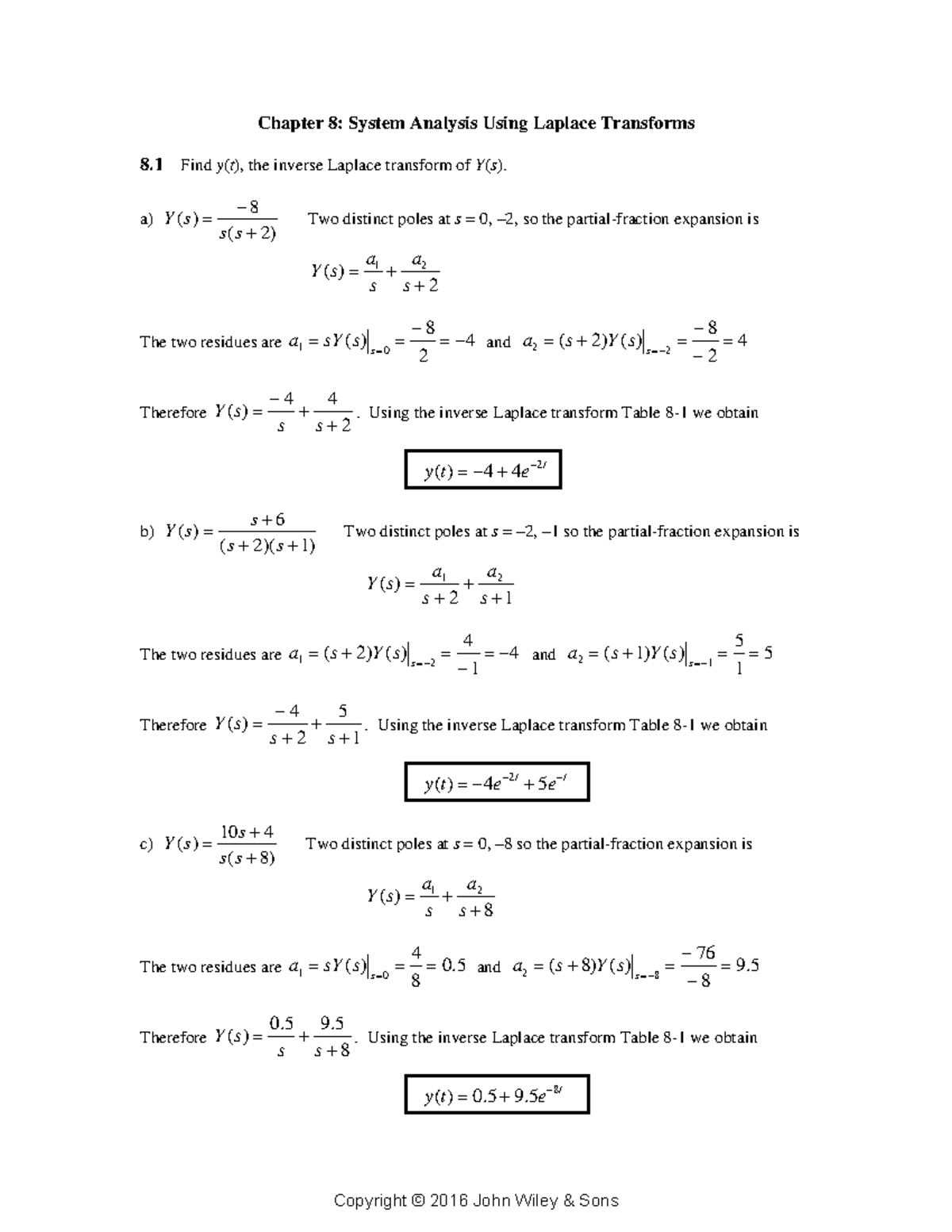 Ch08 - System dynamics and controls - Chapter 8: System Analysis Using Laplace Transforms 8 Find ...