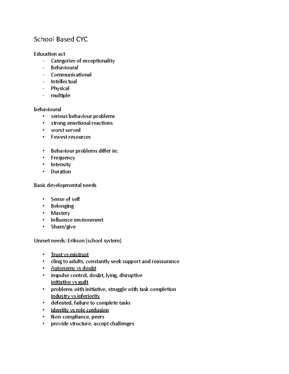 Week 4 School Kids ADHD School Based CYC Education Act Categories
