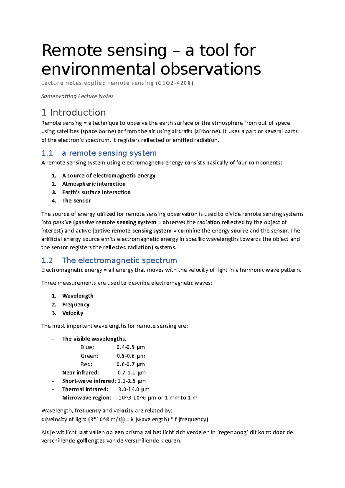 LN samenvatting - Remote sensing – a tool for environmental ...