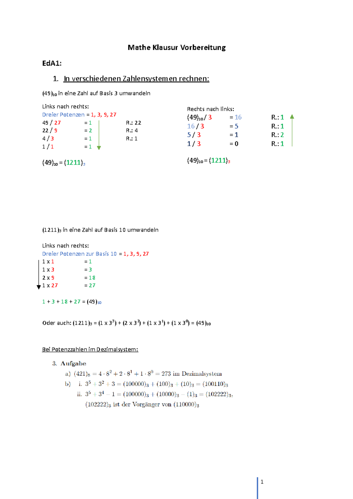 54065 Mathe Klausur Vorbereitung Ari 1-2 - Mathe Klausur Vorbereitung ...