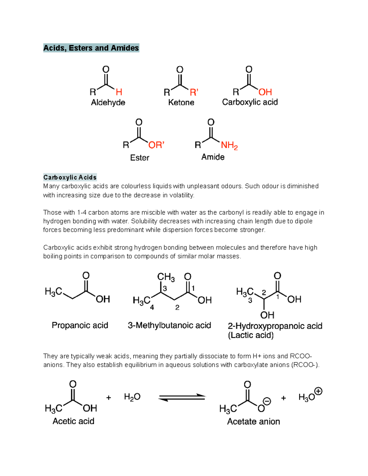 CHM1022 W6 - Week 6 online lecture notes on acids, esters and amides ...