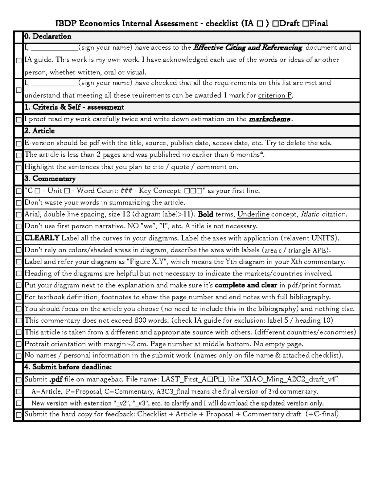 IBDP YO2023 - Economics IA - Checklist 20220221 v4 - IBDP Economics ...