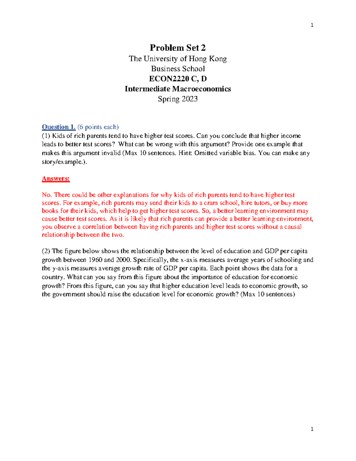 PS2 Solution (2023) - Problem Set 2 The University of Hong Kong ...