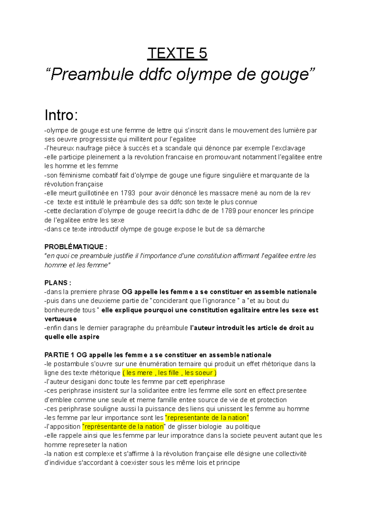 anlyse posambule ddfc - TEXTE 5 “Preambule ddfc olympe de gouge” Intro ...