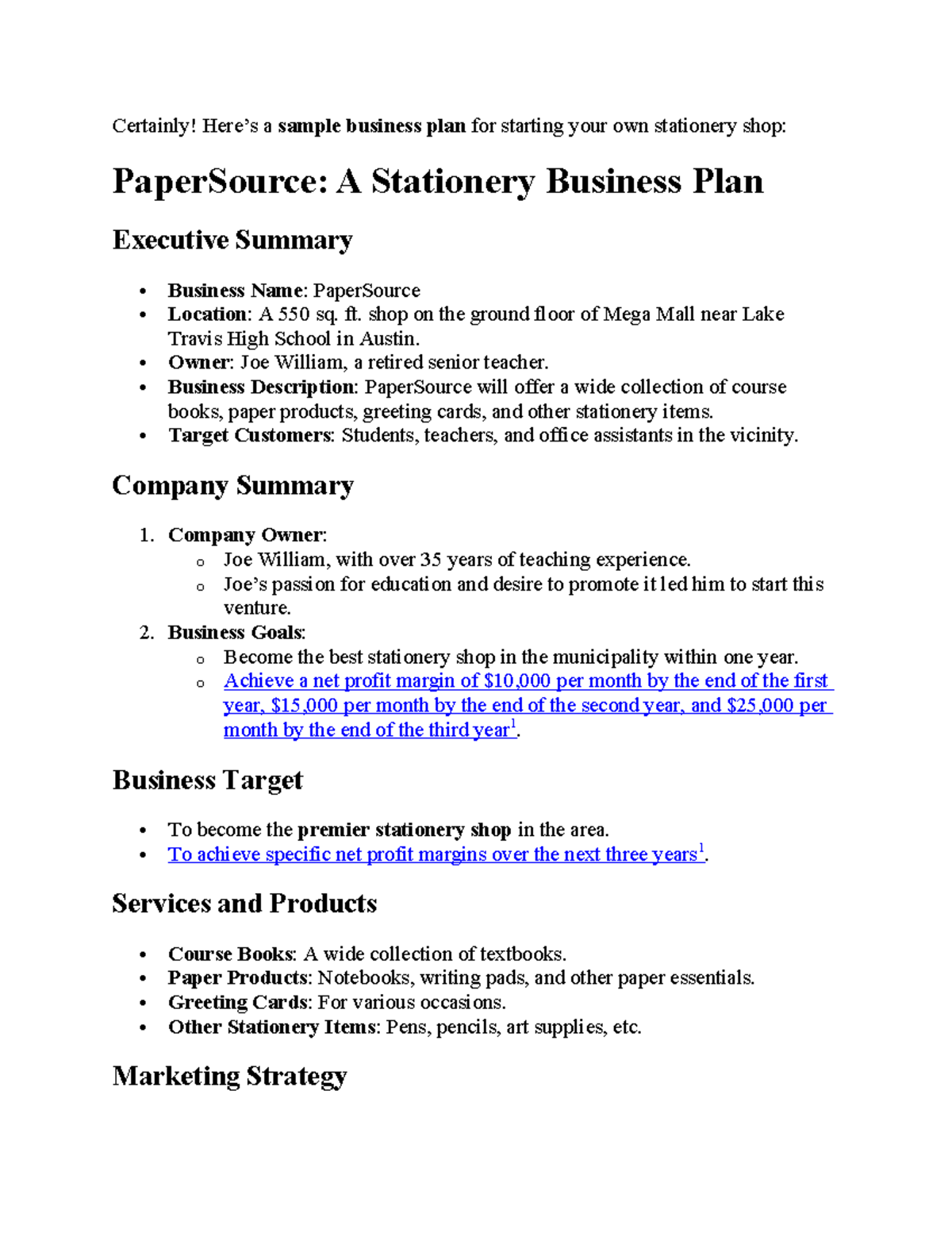 Business plan for stationery shop - Certainly! Here’s a sample business ...