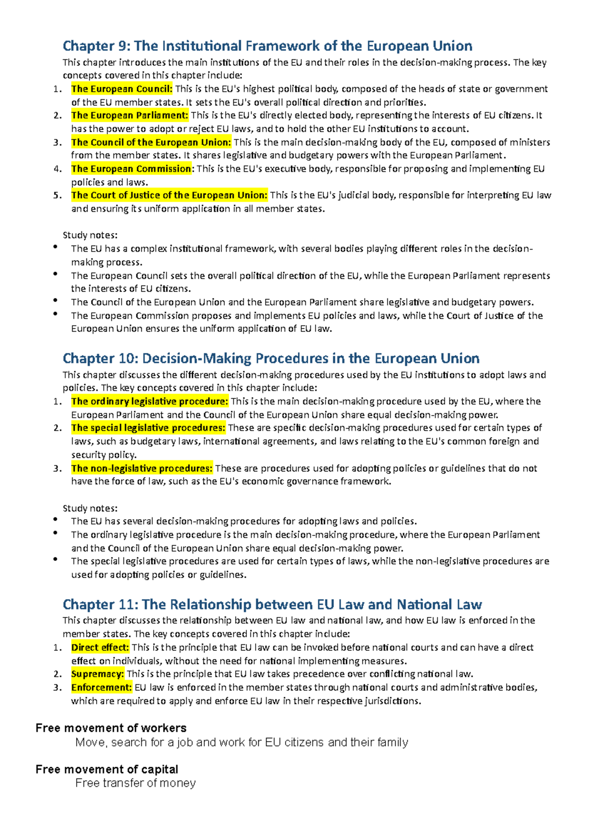 Week 6 doc - Law notes on Week 6: The European Union - Chapter 9: The ...