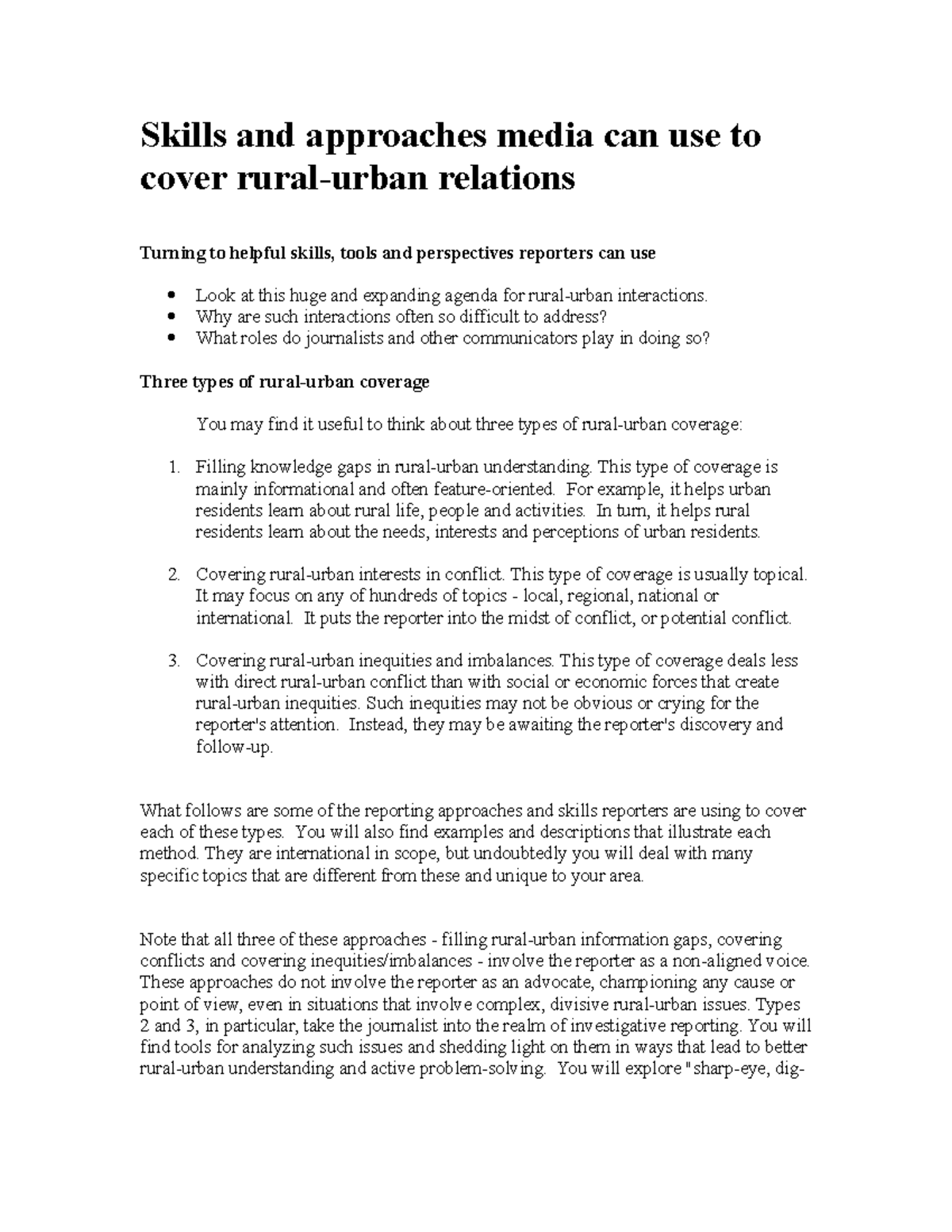 Rural Reporting - Lecture notes - Skills and approaches media can use ...