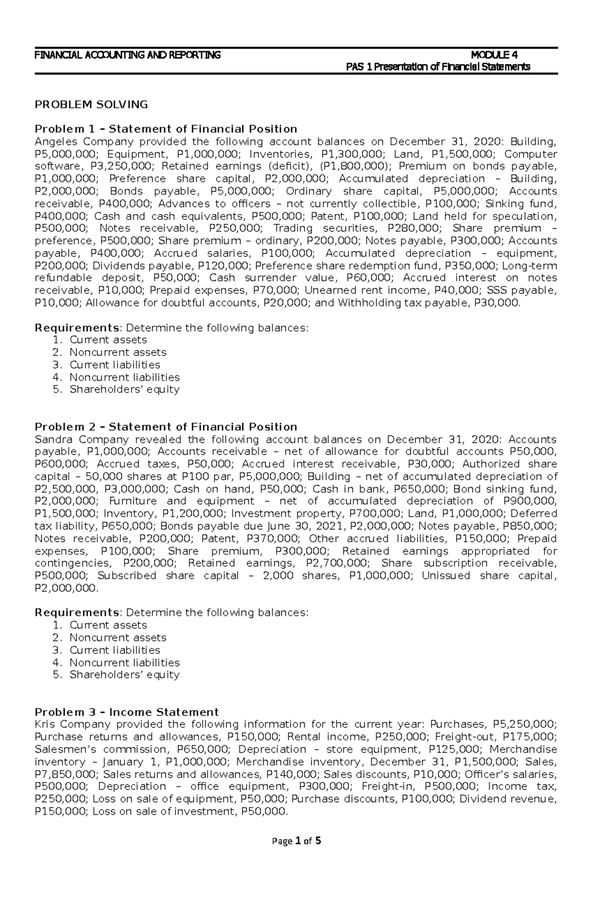 FAR Module 4 - PAS 1 Presentation of Financial Statements - FINANCIAL ...