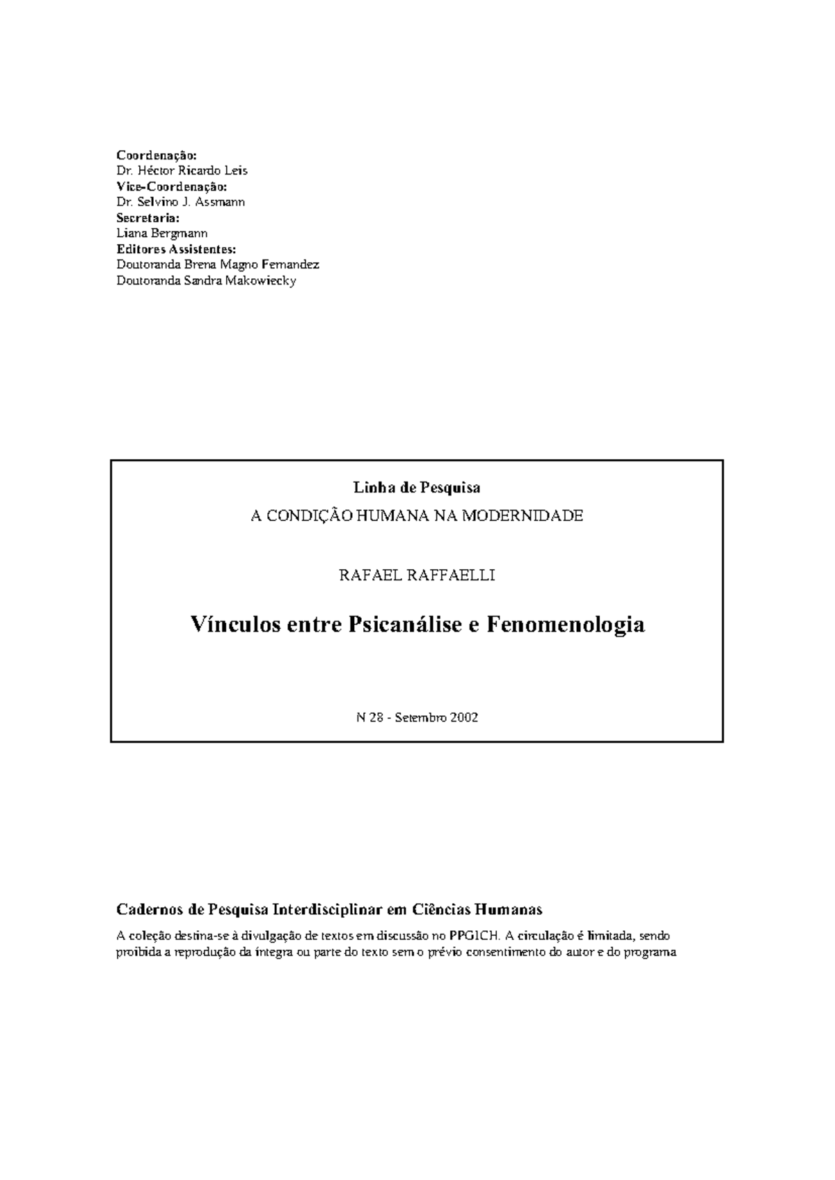 Vínculos entre Psicanálise e Fenomenologia - Rafael Raffaelli ...