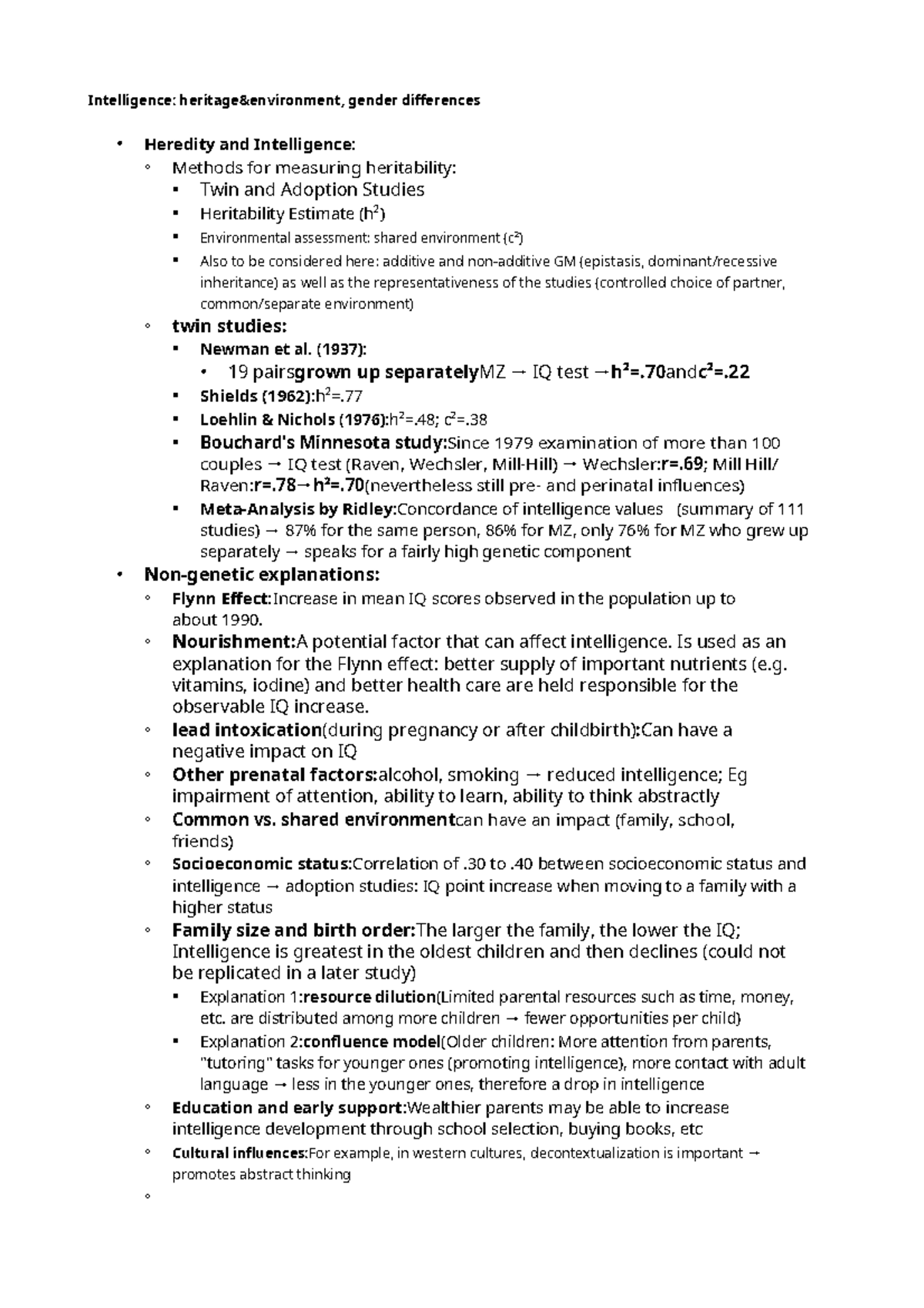 Summary 4 - Environmental factors and gender differences - Intelligence ...