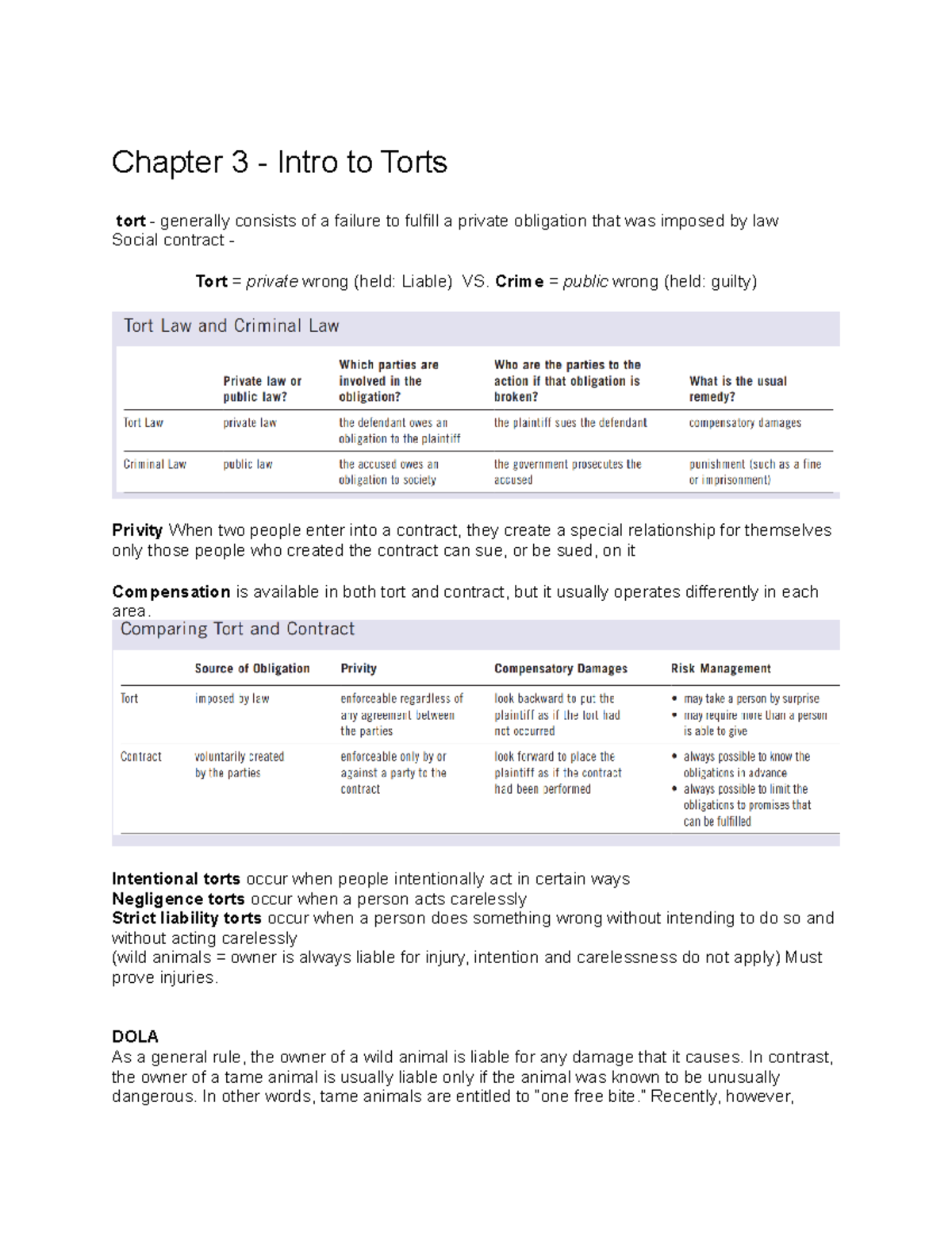 Chapter 3 - Intro to Torts - Chapter 3 - Intro to Torts tort ...