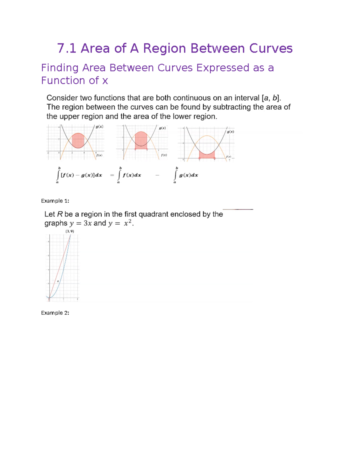 7.1 Area Between Curves - Studocu