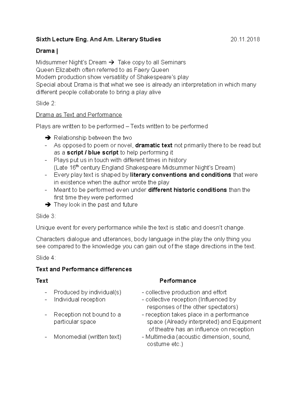 7 Vorlesung - Notes English and American Literary Studies - Sixth ...