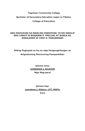 LP A DAY IN THE Country - TAGOLOAN COMMUNITY COLLEGE Baluarte, Tagoloan ...