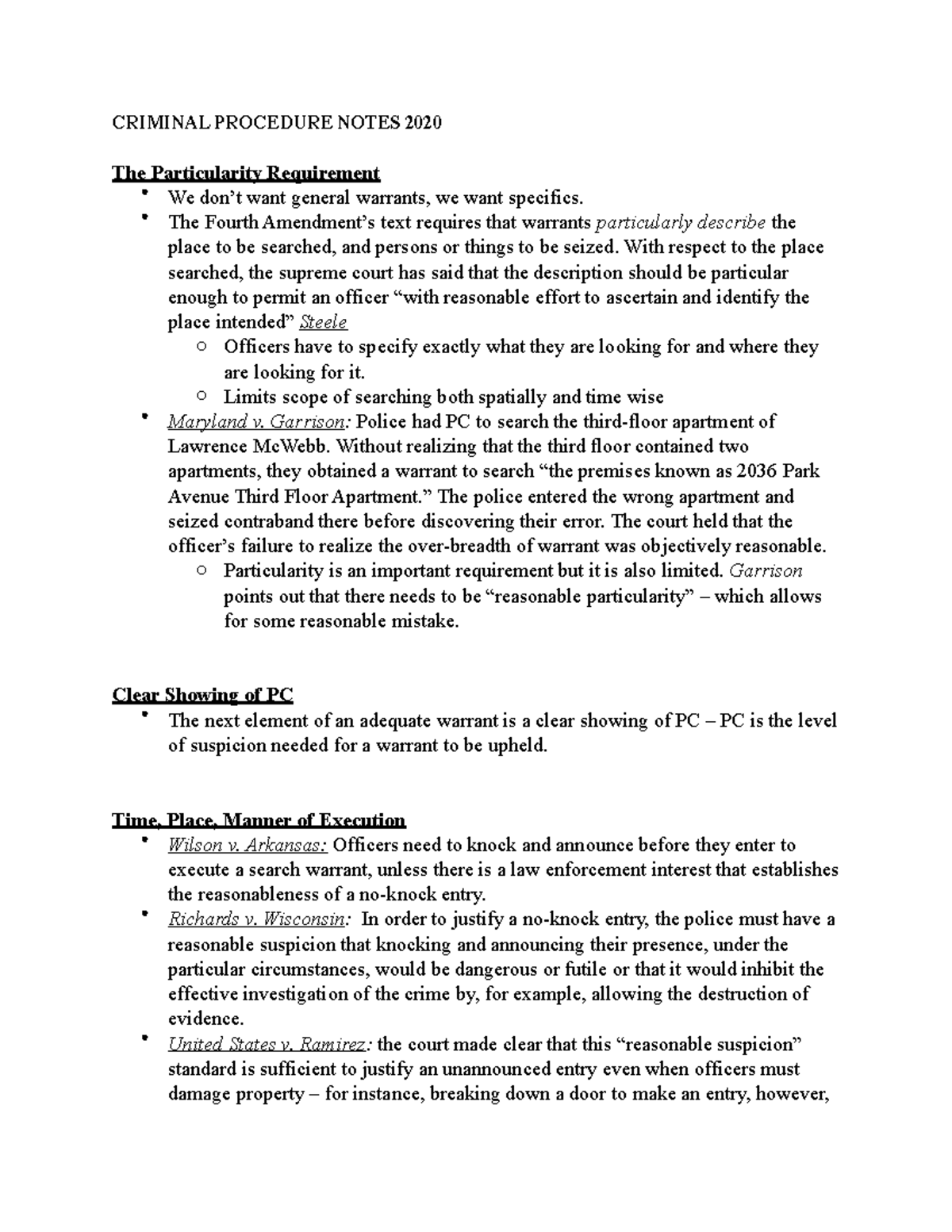 The Particularity Requirement and Exceptions - CRIMINAL PROCEDURE NOTES ...