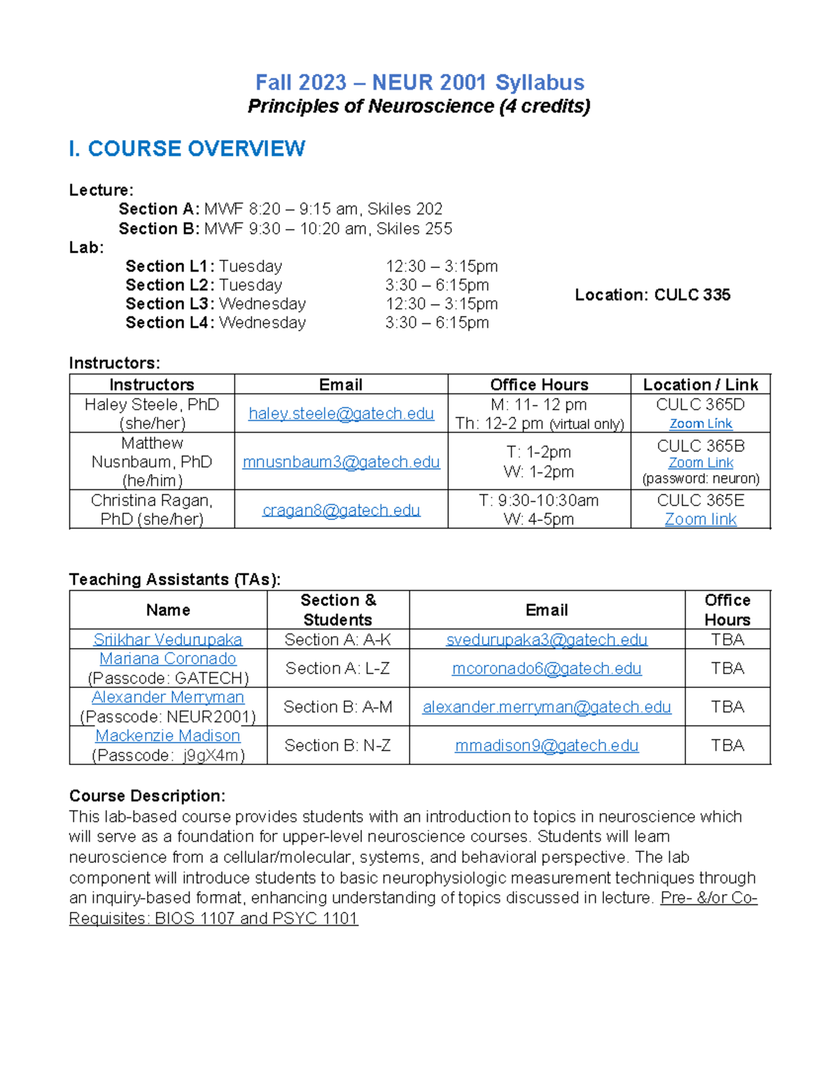 Neur 2001 Syllabus Fall 2023 - Fall 2023 – NEUR 2001 Syllabus ...