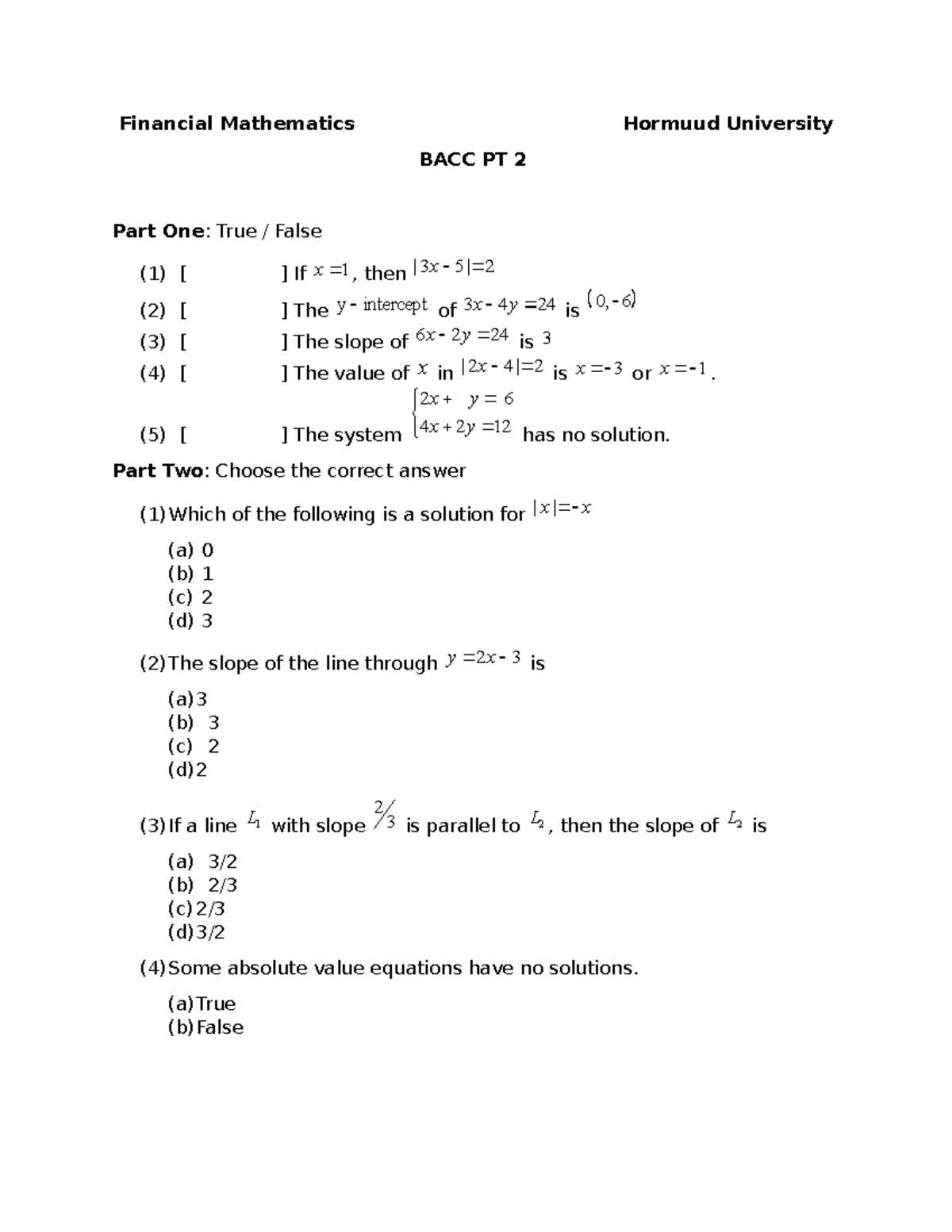 Financial Mathematics - Part-time - Copy - Financial Mathematics Hormuud University BACC PT 2 ...
