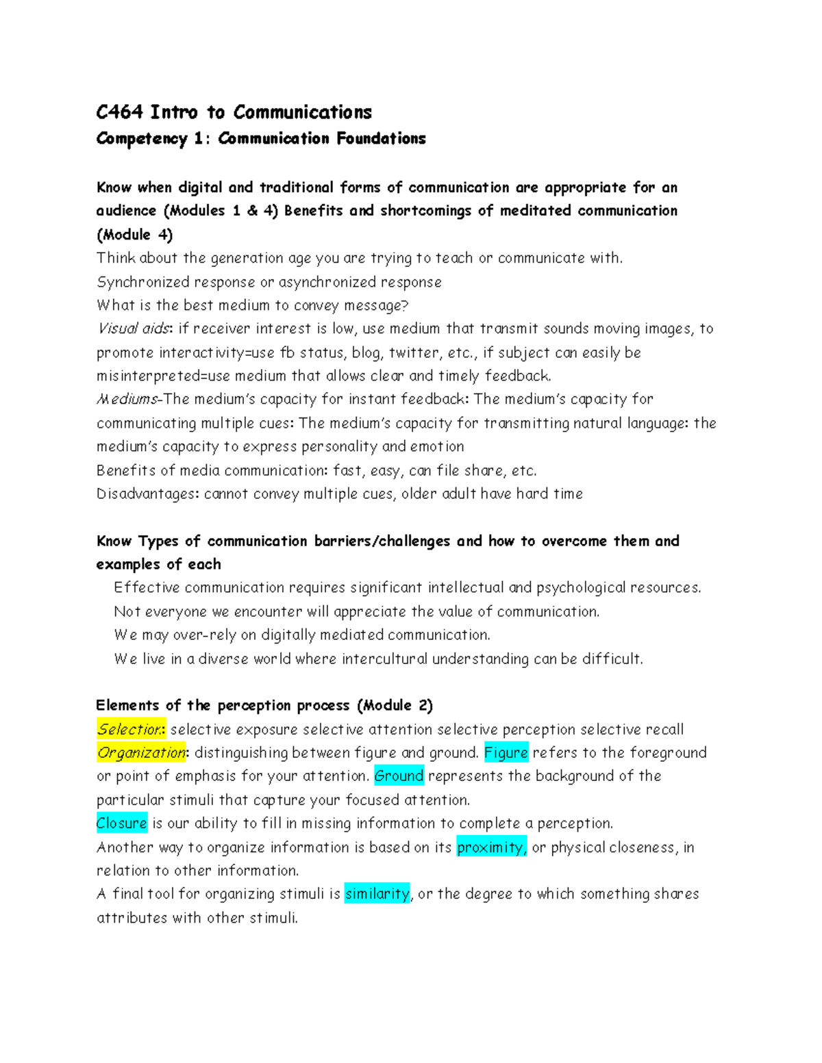 Communication study guide C464 Competencies - C464 Intro to Communications Competency 1: - Studocu