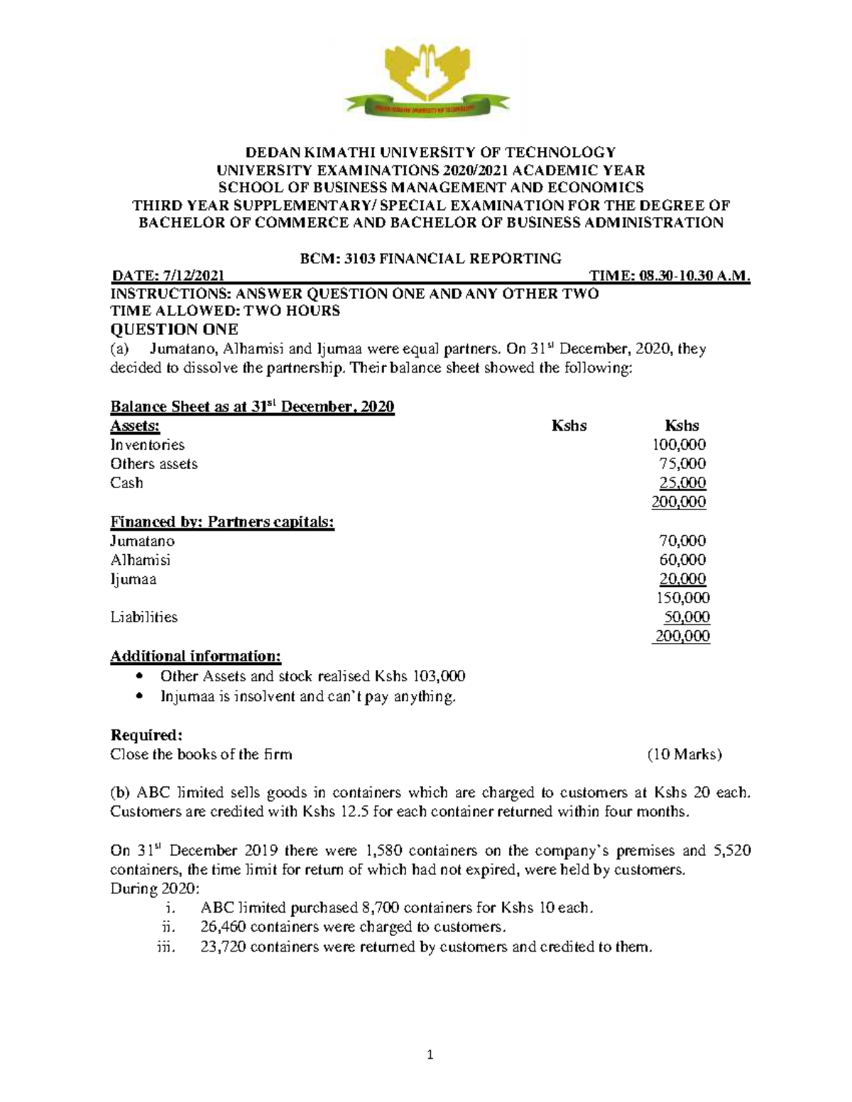BCM 3103 Financial Reporting Print - DEDAN KIMATHI UNIVERSITY OF ...