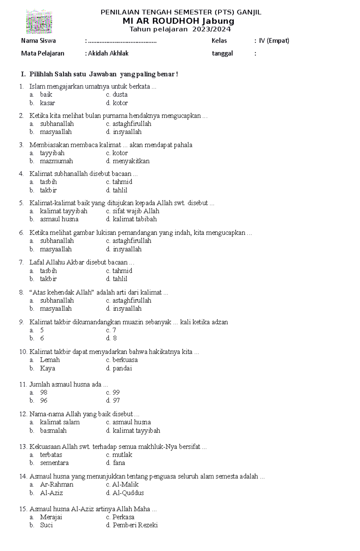 Format SOAL UTS MI Dengan Pilihan Ganda - Copy - PENILAIAN TENGAH ...
