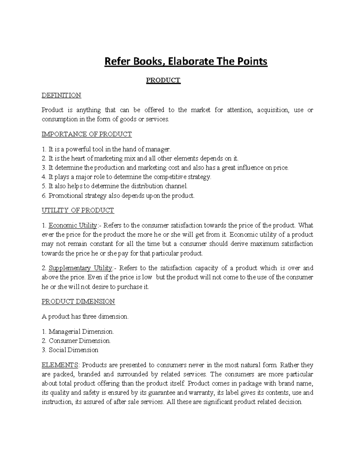 Notes-3 - chapter 3 - Refer Books, Elaborate The Points PRODUCT ...