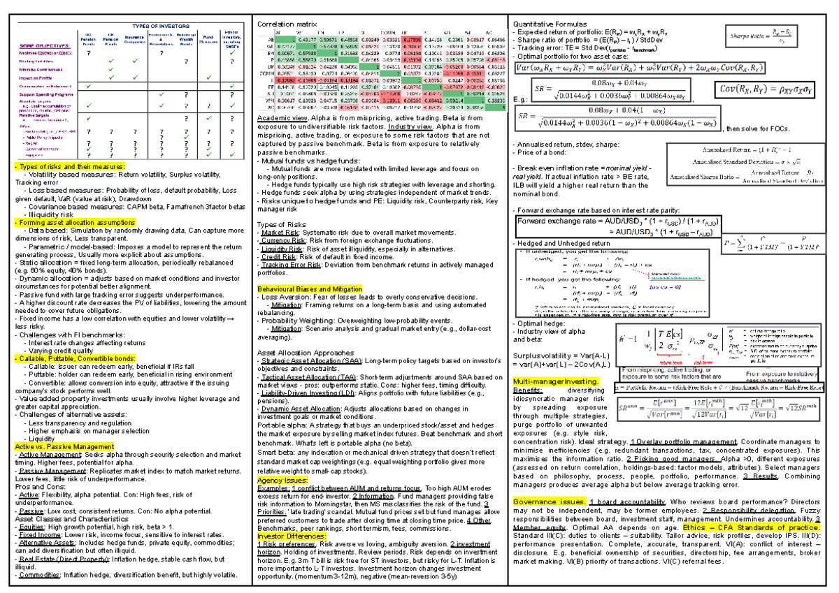 Final Exam Cheat Sheet - Types of risks and their measures: Volatility ...