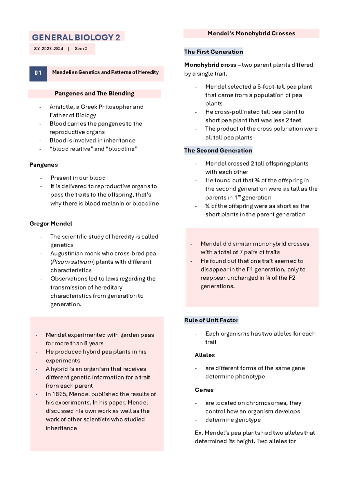 General Biology STEM 11 Mendelian Genetics and Patterns of Heredity ...