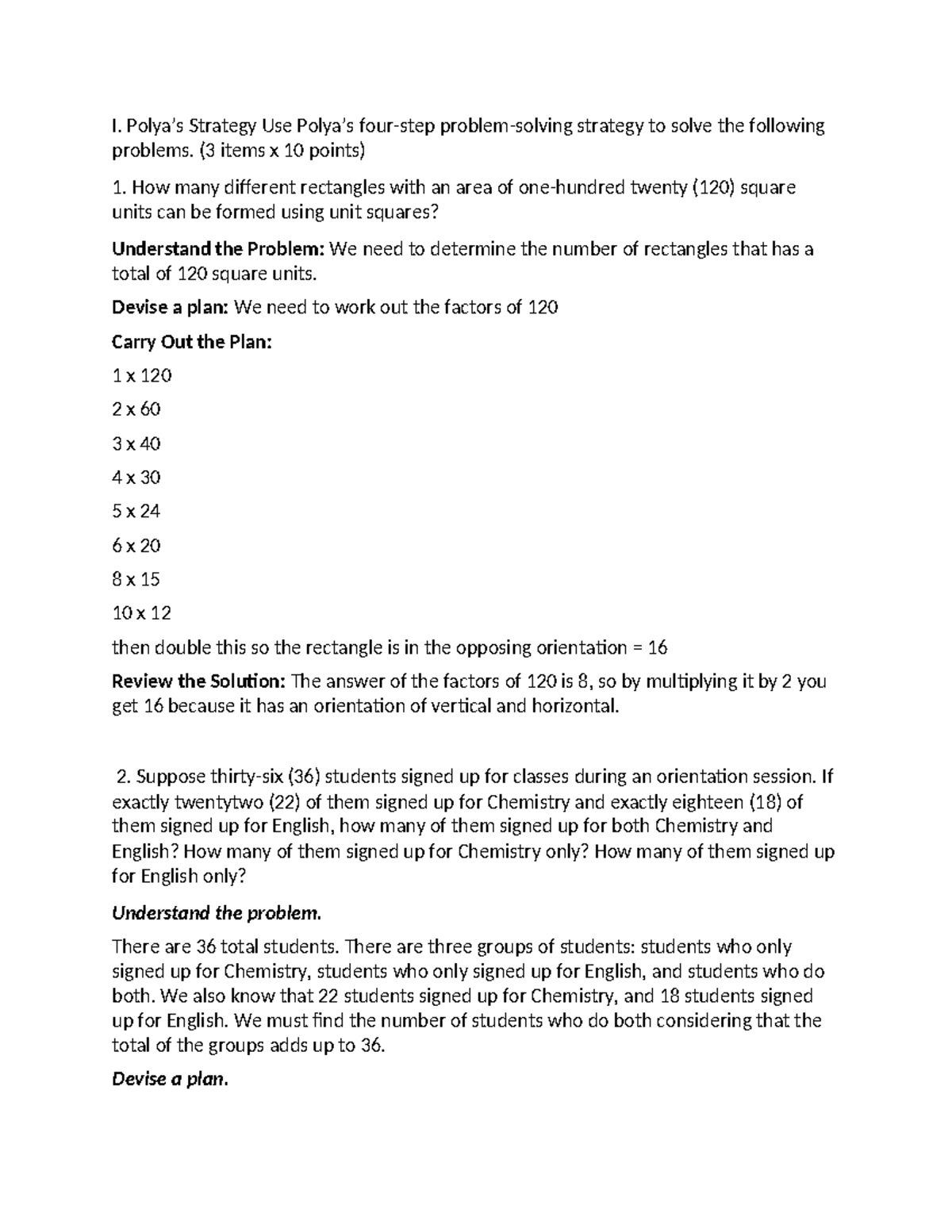 TP-MMW - I. Polya’s Strategy Use Polya’s four-step problem-solving ...