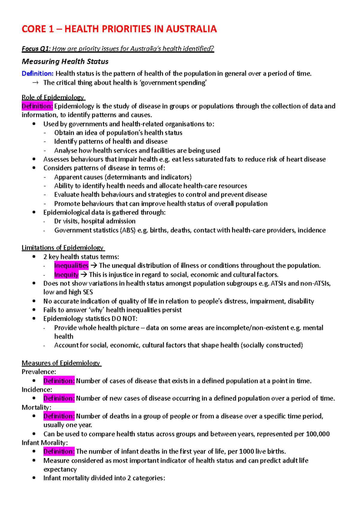 CORE 1 – Health Priorities IN AUS - CORE 1 – HEALTH PRIORITIES IN ...