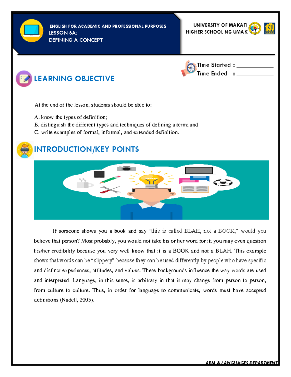 Lesson 6A- Defining A Concept - ENGLISH FOR ACADEMIC AND PROFESSIONAL PURPOSES LESSON 1: THE ...