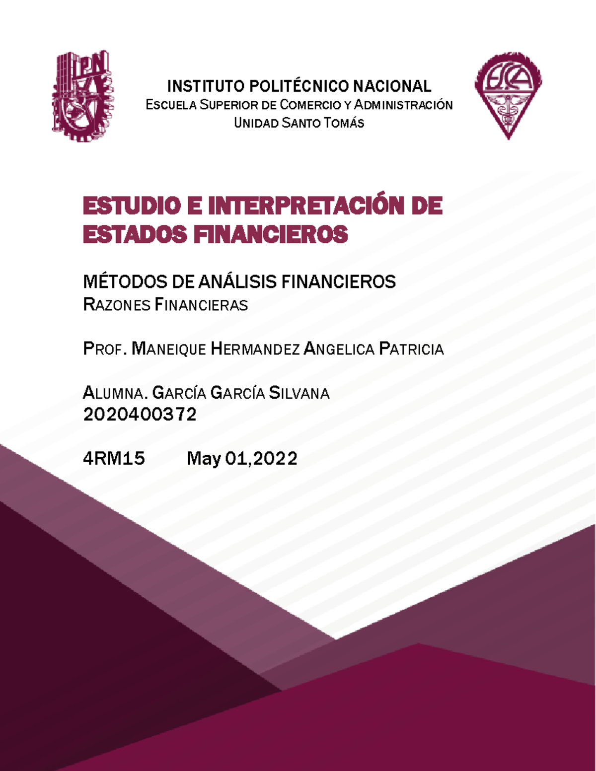 Razones Financieras - ESTUDIO E INTERPRETACI”N DE ESTADOS FINANCIEROS M.. DE AN¡LISIS ...