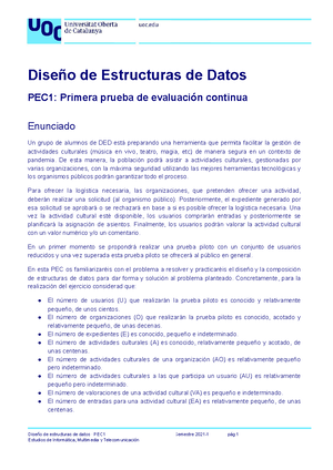 DED PEC1 Enunciado - Diseño de Estructuras de Datos PEC1: Primera prueba de evaluación continua ...