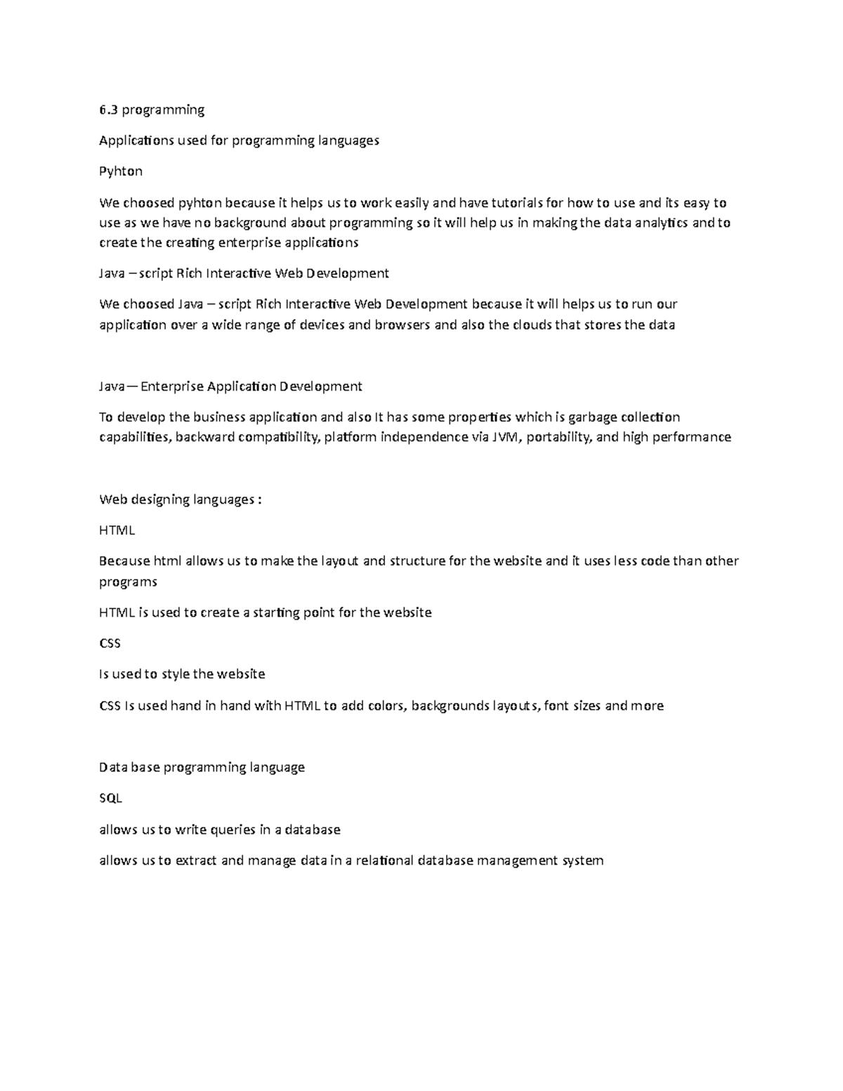 6.3 and 6 - important tutorial work - 6 programming Applications used ...