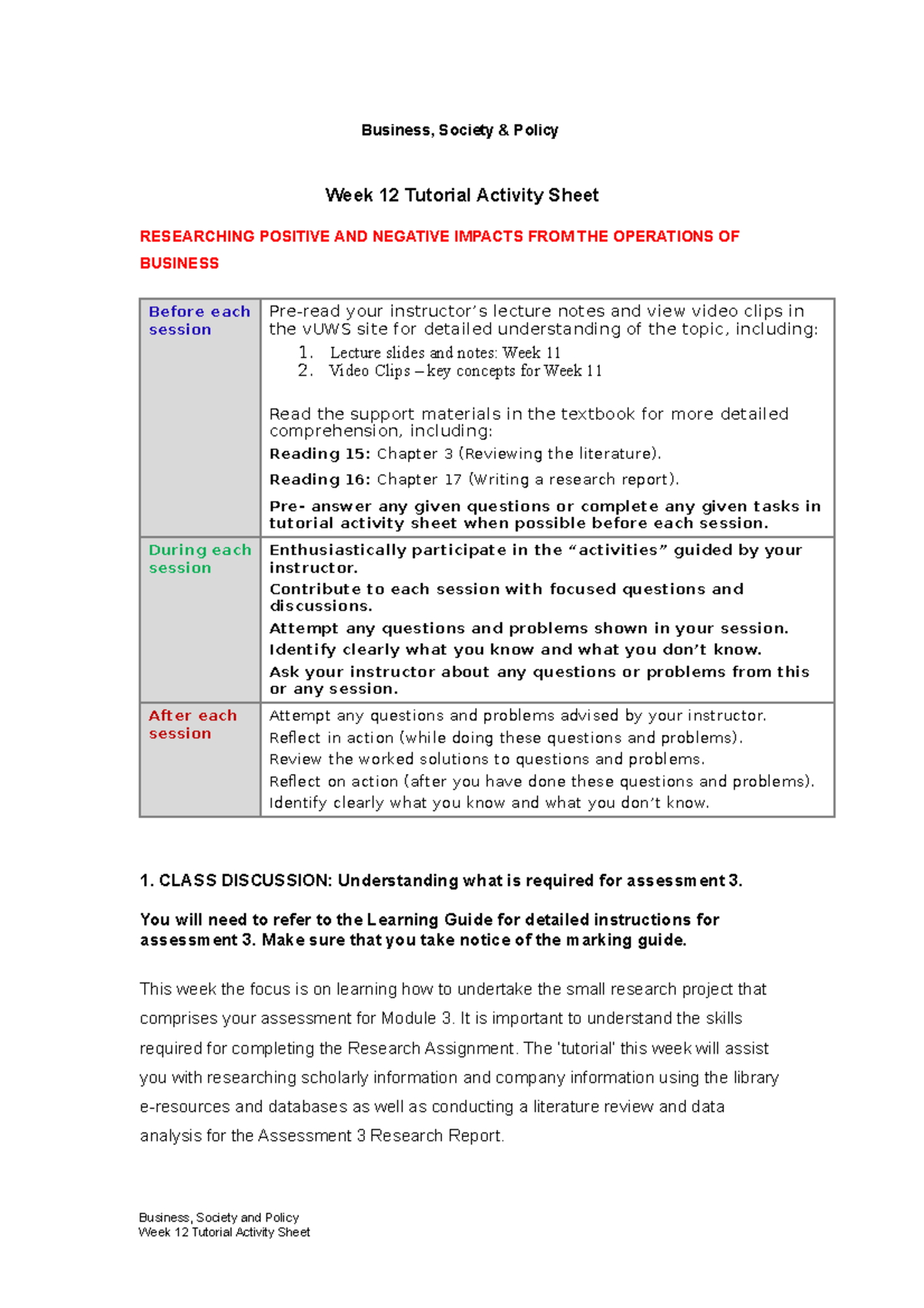 Week 12 Tutorial Activity Sheet - Business, Society & Policy Week 12 ...