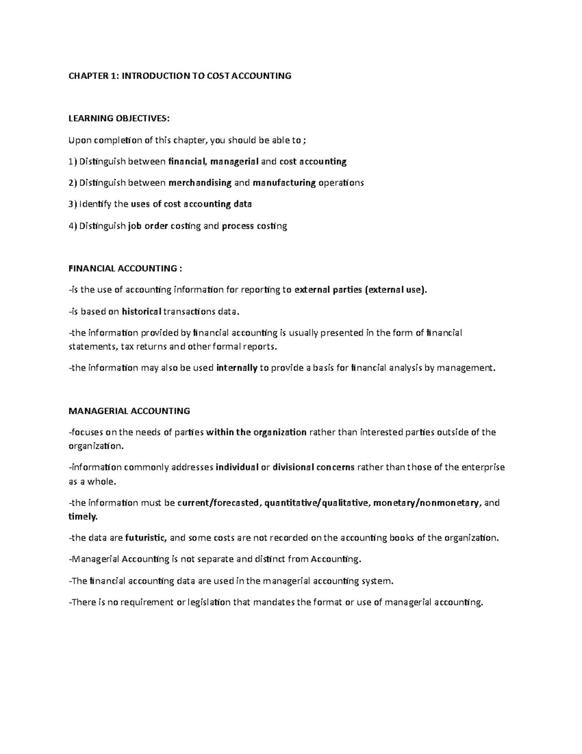 CH1 - Introduction TO COST Acctg - CHAPTER 1: INTRODUCTION TO COST ...