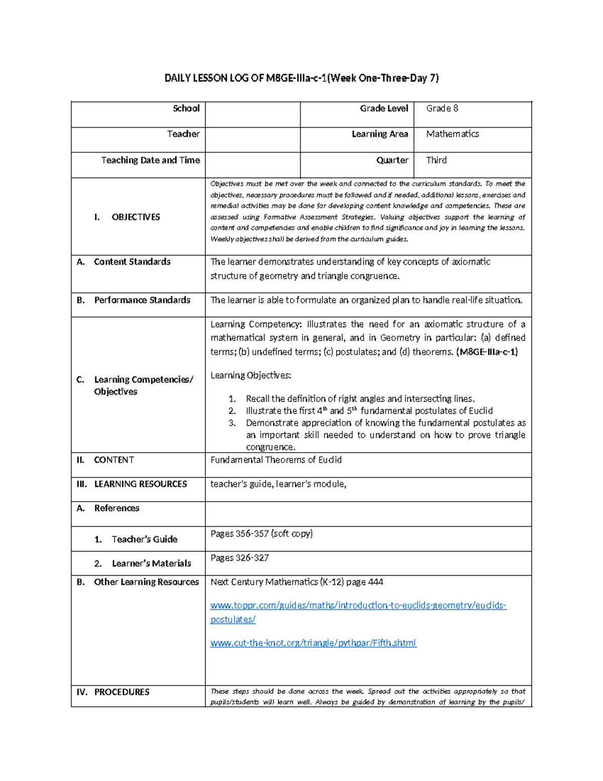 III-Day-9 - lp in math - DAILY LESSON LOG OF M8GE-IIIa-c-1(Week One ...