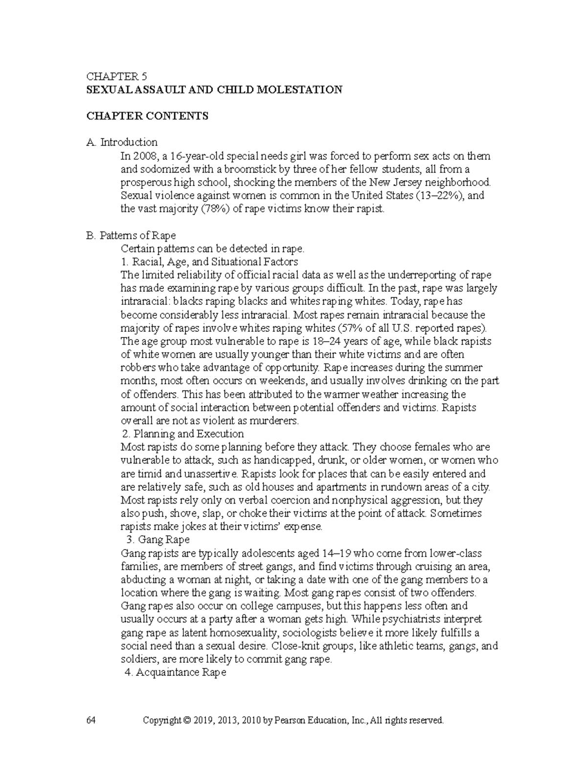 Thio IM Ch5 - Text summary - Deviant Behavior - CHAPTER 5 SEXUAL ASSAULT AND CHILD MOLESTATION ...